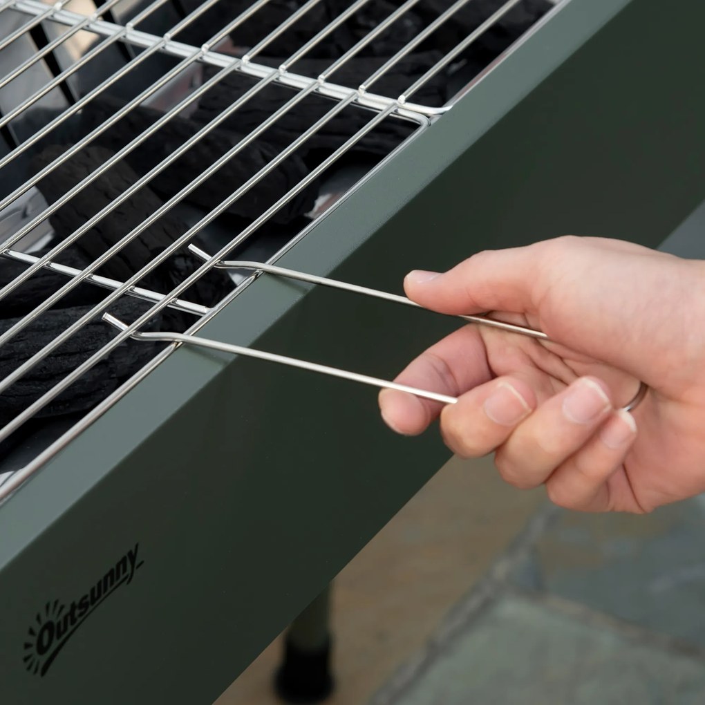 Outsunny Surový Gril z Nerezové Oceli BBQ Kouřák s Grilovací Mřížkou, Zahradní Gril pro BBQ Kempování, Terasu, Zahradu 94 x 39 x 70 cm