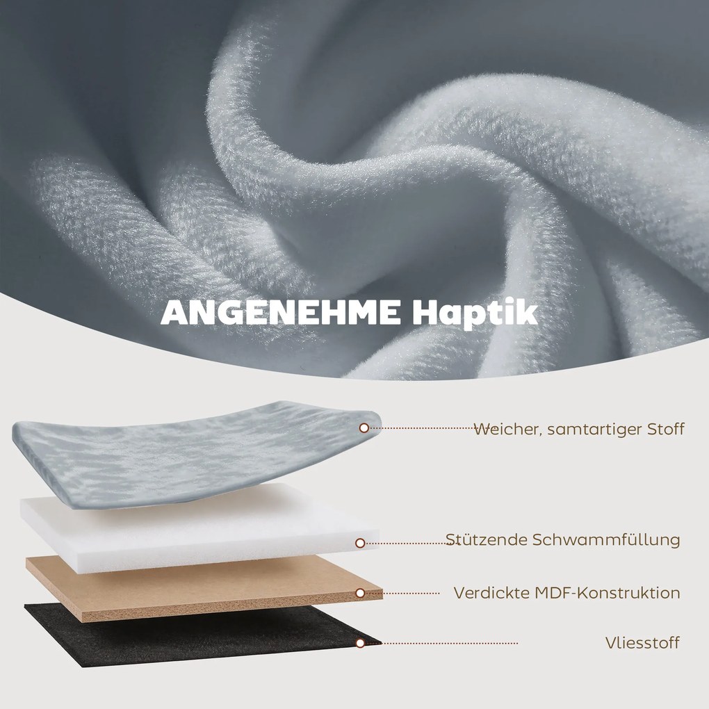 HOMCOM sametový úložný taburet, skládací, 72 l (76 x 38 x 35 cm), sametové čalounění, nosnost 120 kg — tmavě šedá