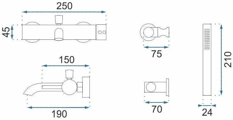 Nástěnná vanová baterie REA LUNGO, kartáčovaná měď