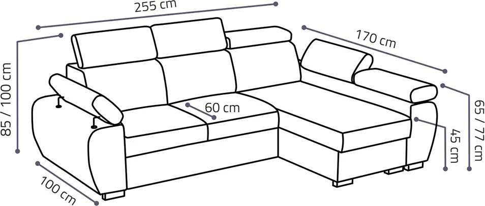 Sedací souprava BASTON | 255x170 cm | rozkládací + úložný prostor | aragon 90 šedá | FUNKČNÍ TKANINA