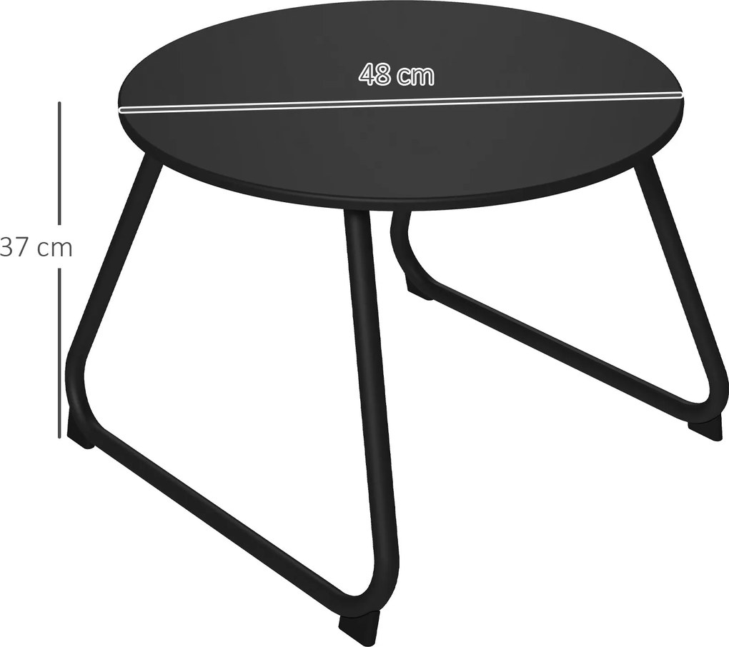 Outsunny Nastavitelný Balkonový Stolek Ø48x37 cm z Lakovaného Kovového Materiálu, Černý