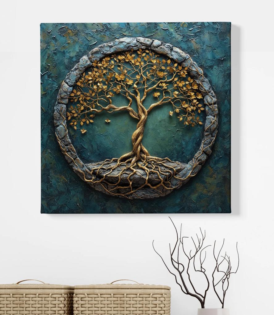 Obraz na plátně - Strom života v kamenném kruhu Vitalare FeelHappy.cz Velikost obrazu: 100 x 100 cm