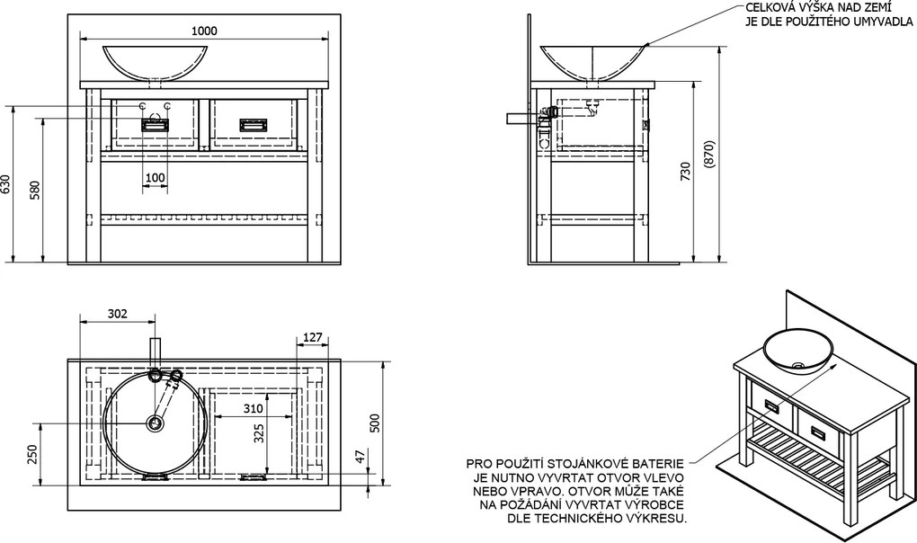 Sapho Sapho, BRAND umyvadlová skříňka 100x73x50cm, mořený smrk, BA101S