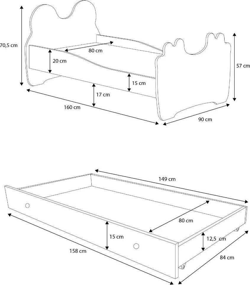 ADRK Furniture Postel s matrací a zásuvkou BEAR BLACK 160x80