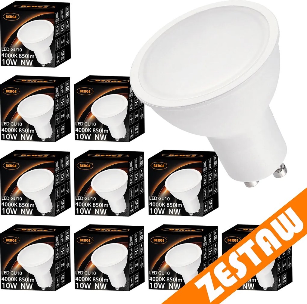 ECOLIGHT SADA 10x LED žárovek GU10 10W Premium - neutrální bílá