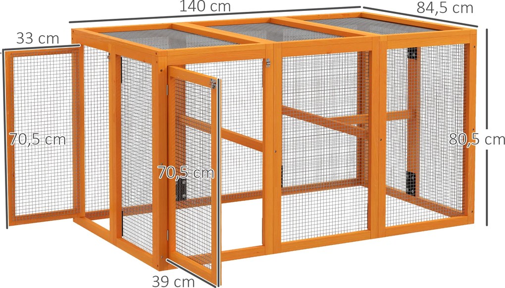 PawHut Kurník pro 1-3 slepice, dřevěný rám, ocelové dráty, rozšiřitelný design, dřevěné bidla, oranžová