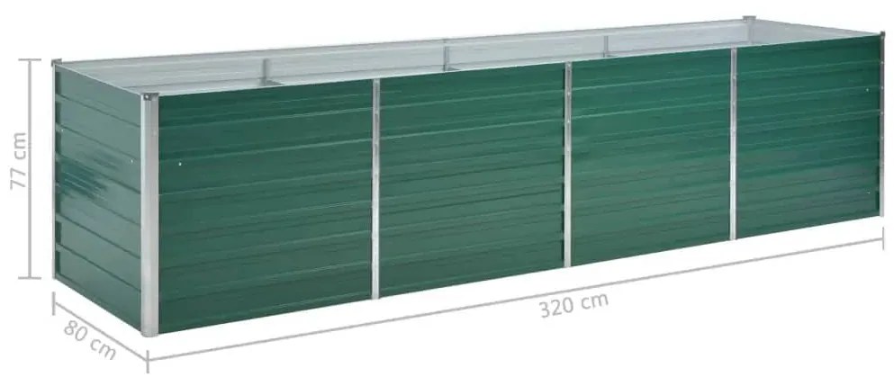 vidaXL Marketos Vyvýšený záhon pozinkovaná ocel 320 x 80 x 77 cm zelený