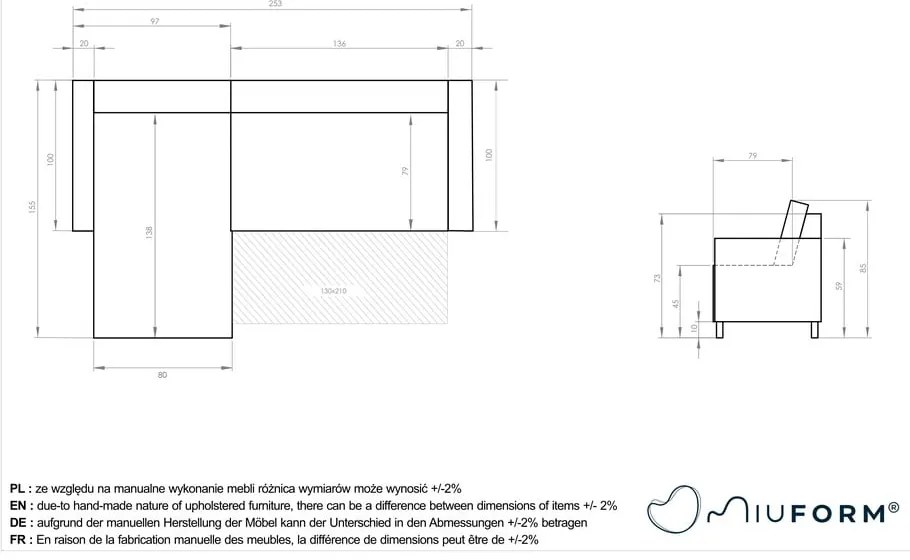 Manšestrová rozkládací rohová pohovka v cihlové barvě (variabilní) Lazy Lukka – Miuform