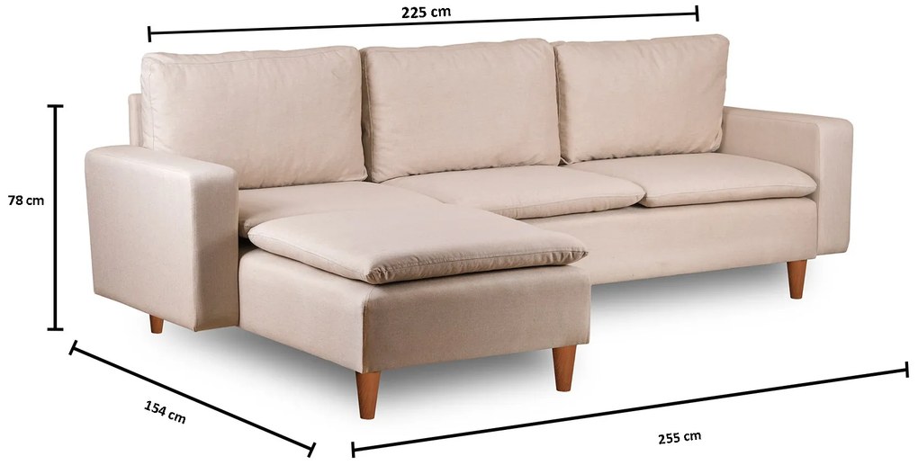 Hanah Home Rohová pohovka LUNGO krémová
