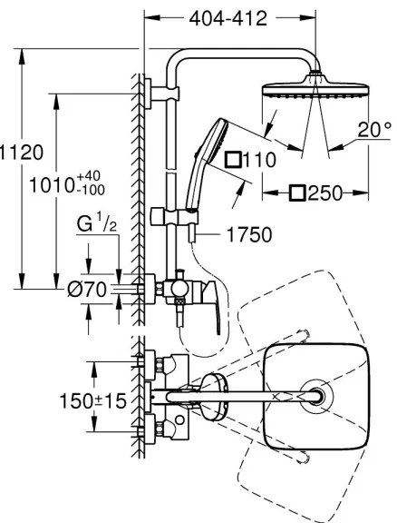 GROHE 26985001 - Sprchový systém VITALIO COMFORT 250 250 × 250 mm lesklý chrom