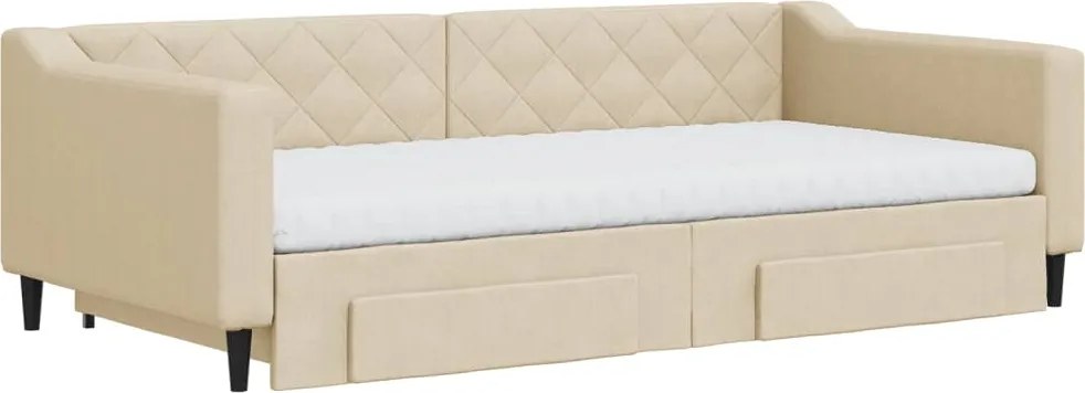 Válenda s přistýlkou a zásuvkami krémová 100 x 200 cm textil 3197489