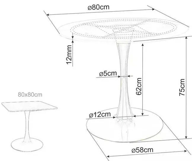 Jídelní stůl Espero 80 cm, černý mramor / černá