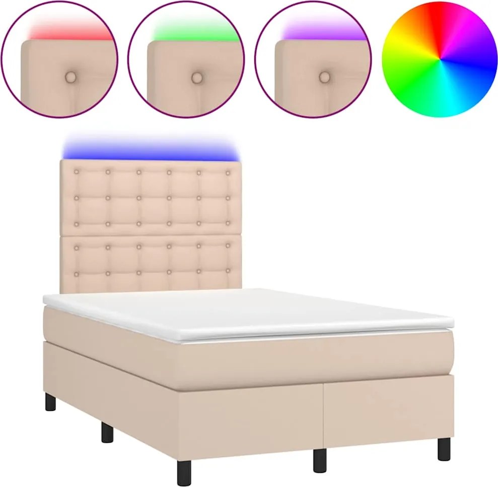 Box spring postel matrace a LED cappuccino 140x190cm umělá kůže 3270298
