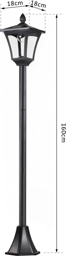 Outsunny Solární zahradní lucerna Lantern Path Light s LED 40 lumenů černá 18 x 18 x 160cm | Aosom