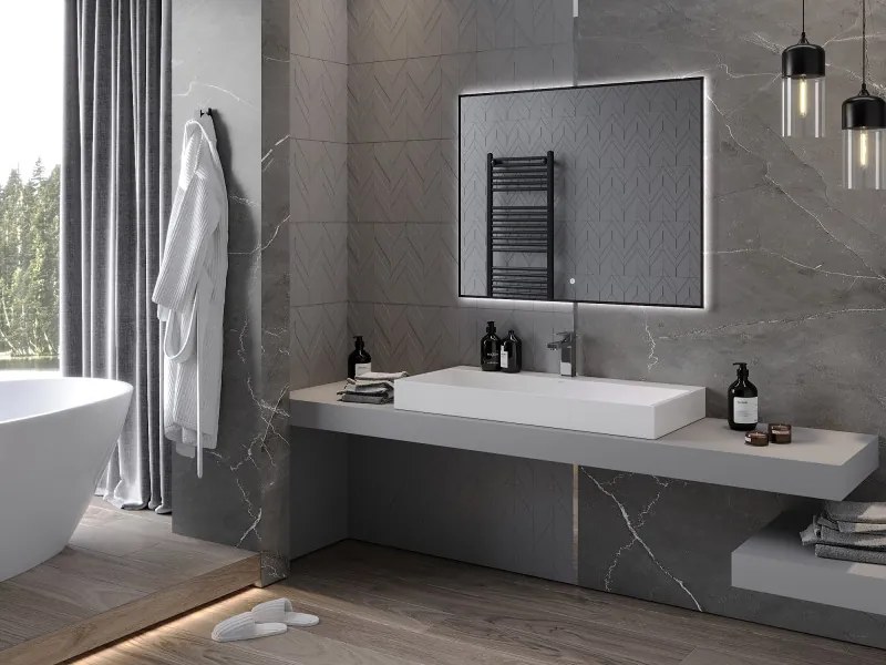 Mexen Erma, LED koupelnové zrcadlo s podsvícením a černým rámem 100x80 cm, 6000K, ochrana proti zamlžování, 9814-100-080-611-70