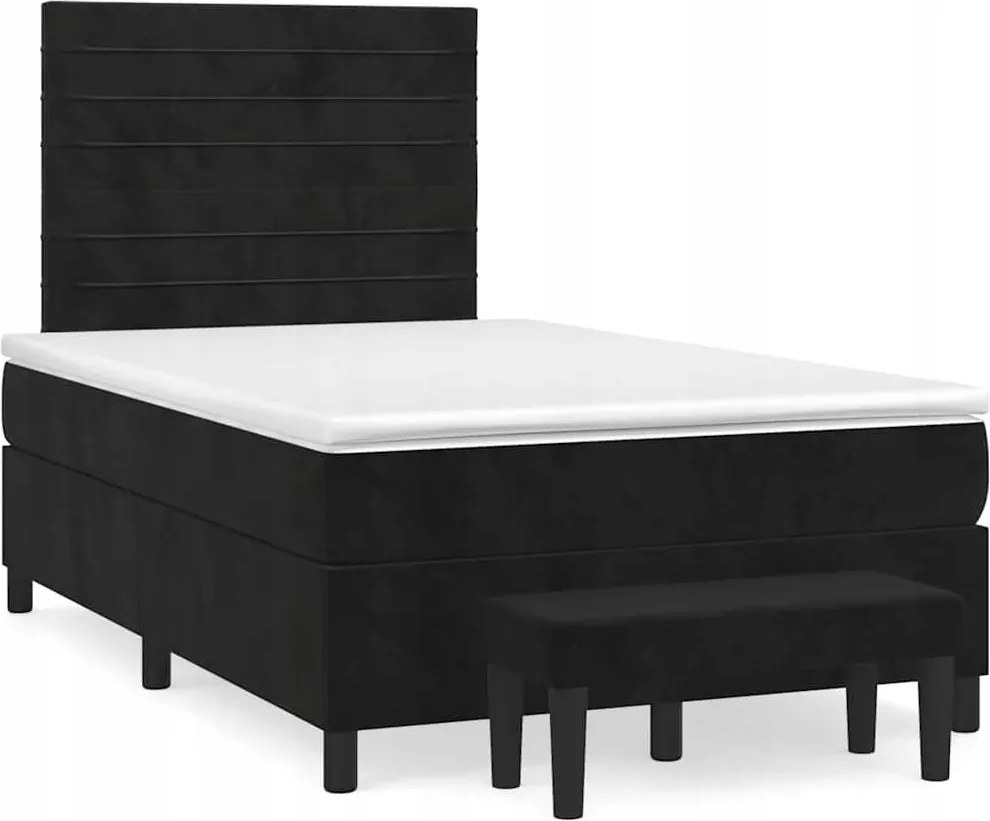 Box Spring Postel S Matrací Černá Samet Černá vodorovné pruhy 120 x 190 c