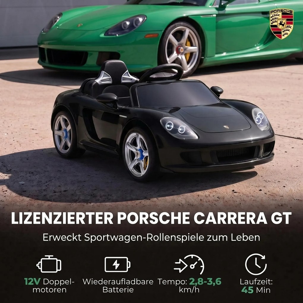 AIYAPLAY dětské elektrické auto Porsche Carrera GT, 10,8 V, černé