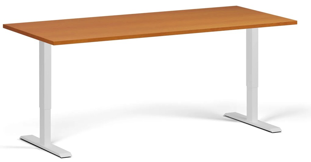 Výškově nastavitelný stůl, 180x80 cm, 2 motory, bílá podnož, třešeň
