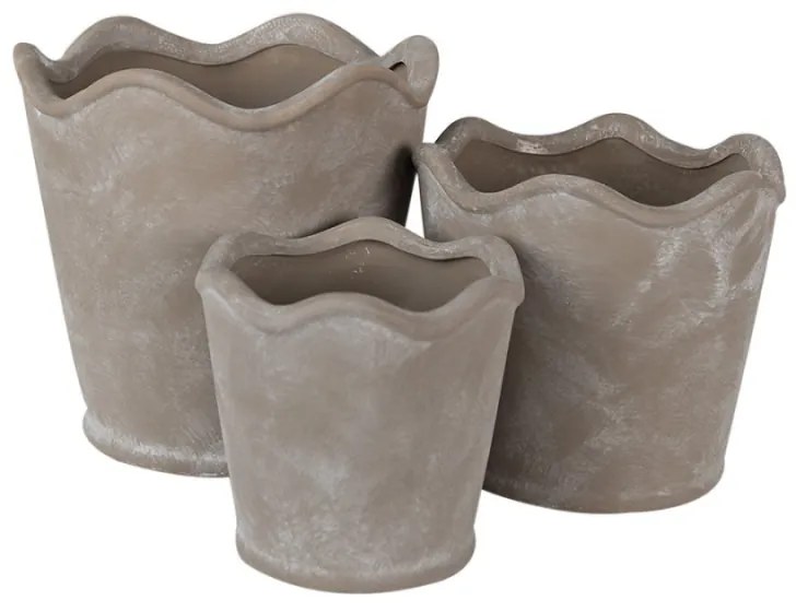 Hnědošedý keramický obal na květináč s vlnitým okrajem Ward – 19x18 cm