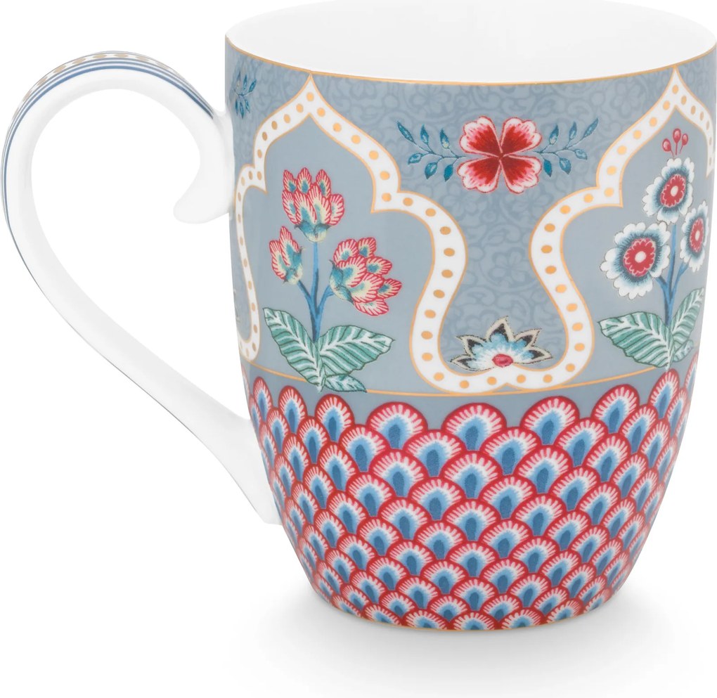 Pip Studio Flower Festival hrnek XL 440ml, červeno-modrý (hrnek z tenkostěnného porcelánu)