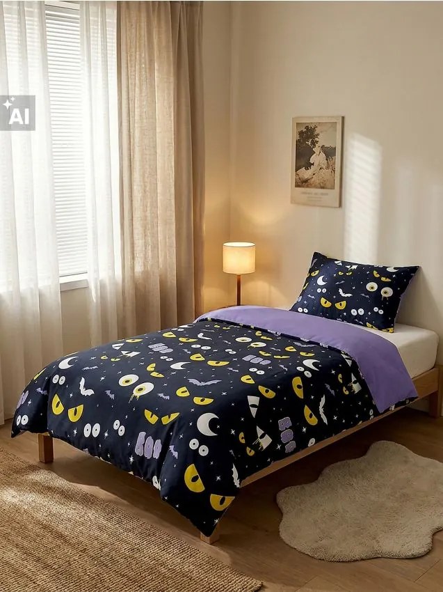 Sinsay - Halloweenská sada ložního prádla s potiskem svítícím ve tmě - černá