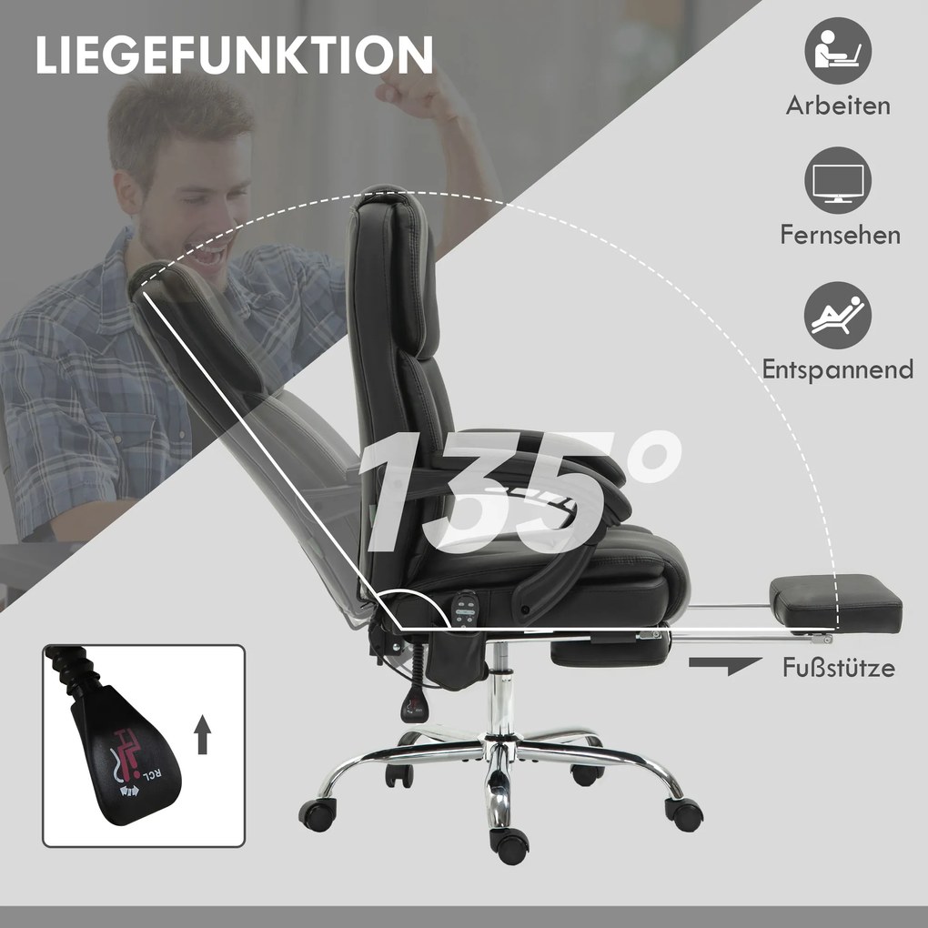 Kancelářská židle Vinsetto s vibrační masáží, ergonomická kancelářská židle s vyhříváním a funkcí polohování, výškově nastavitelná manažerská židle s…