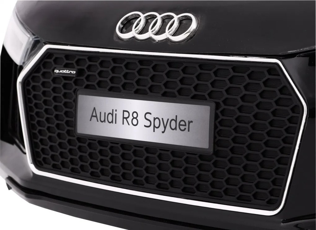 Ramiz Elektrické autíčko Audi R8 Spyder pro děti černé + dálkové ovládání + EVA + pomalý start + rádio MP3 + LED