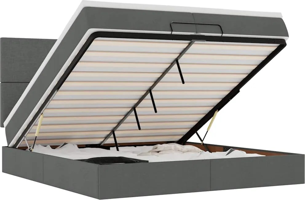 Osmanský rám postele s matrací tmavě šedý 200x200cm textil 3313100