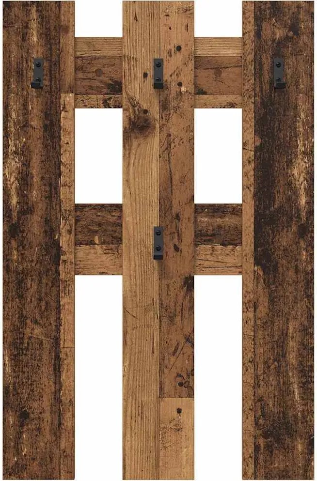věšák, nástěnný, 3 prkna, háčky, kompozitní dřevo, 100x65x3 cm, staré dřevo, Dekorino TK20260009