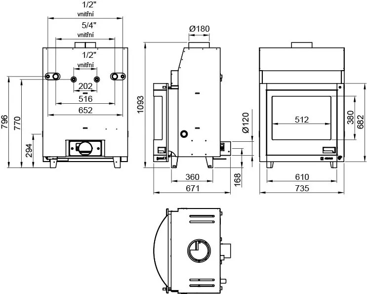 Krbová vložka AQUAFLAM ® PANORAMA 25 s výměníkem a automatickou regulací hoření