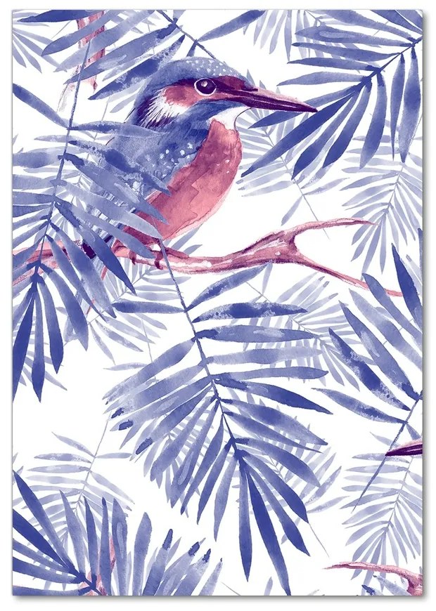 Wallmuralia Fotoobraz na skle Listí palmy a pták 70x100 cm