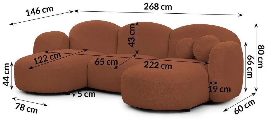 Rohová pohovka z textilie bouclé v terakotové barvě (do "U") Orbit – Ropez