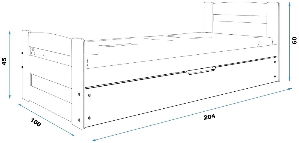 Dětská postel ERNIE s úložným prostorem 200x90 cm - bílá