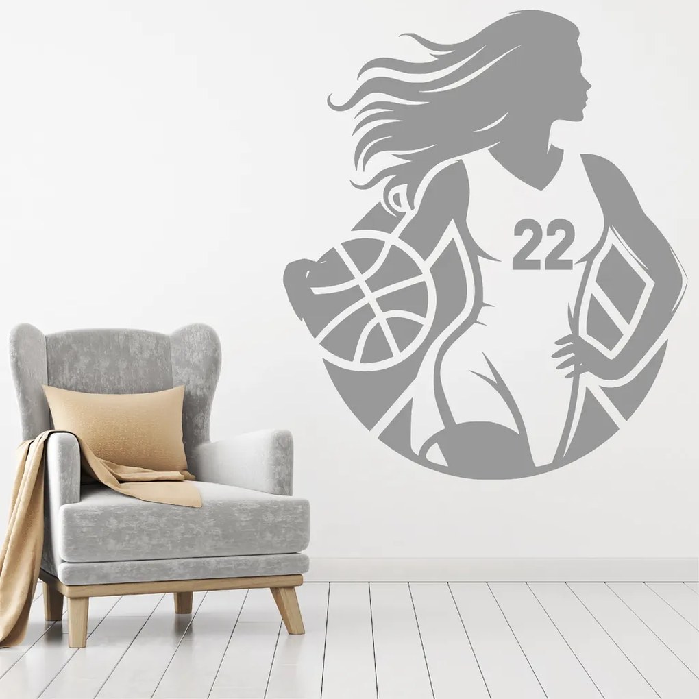Živá Zeď Samolepka na zeď Basketbalistka s vlastním číslem Barva: černá