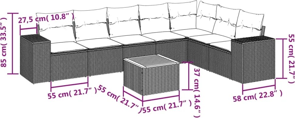 8dílná zahradní sedací souprava s poduškami černá polyratan 3225475