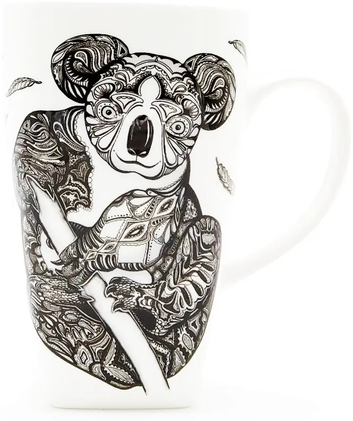 Porcelánový hrnek Koala, 600 ml – hranatý design, s autorskou černobílou kresbou koaly