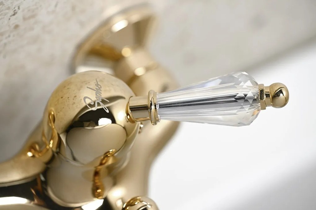 Sapho Sapho, KIRKÉ CRYSTAL nástěnná vanová baterie, křišťálová páčka, zlato, KI10KZ
