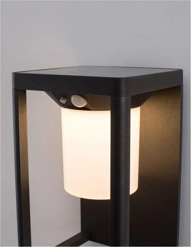 NV 9120621 Venkovní nástěnné svítidlo LOVETO antracitový hliník a akrylový difuzor LED 1.5W 3000K 3.7V 125st. IP65 solární / vypínač na těle / pohybový senzor - NOVA LUCE