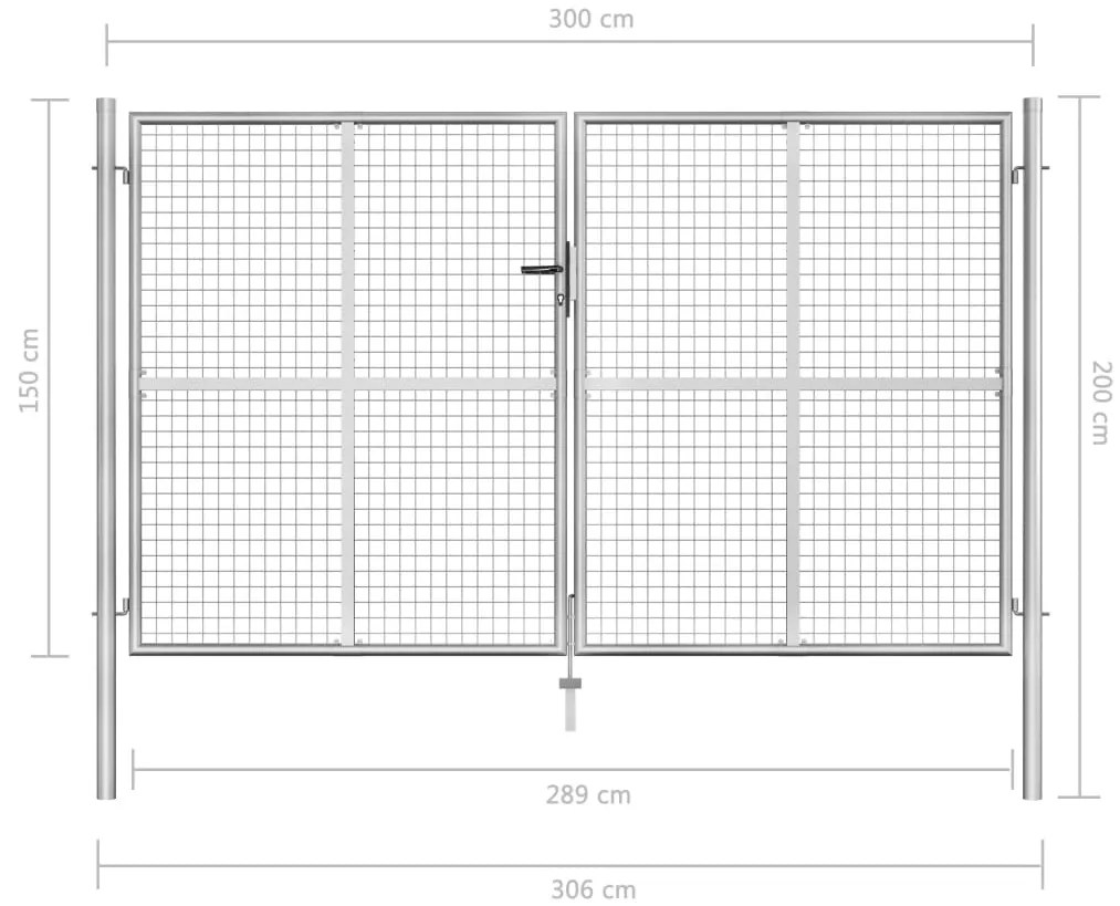 vidaXL Marketos Zahradní branka pozinkovaná ocel 306 x 200 cm stříbrná