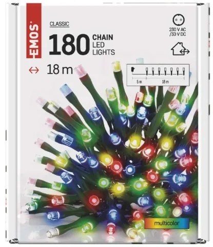 Vánoční osvětlení EMOS D4AM04 ZY0814T 180LED řetěz 18m multicolor s časovačem
