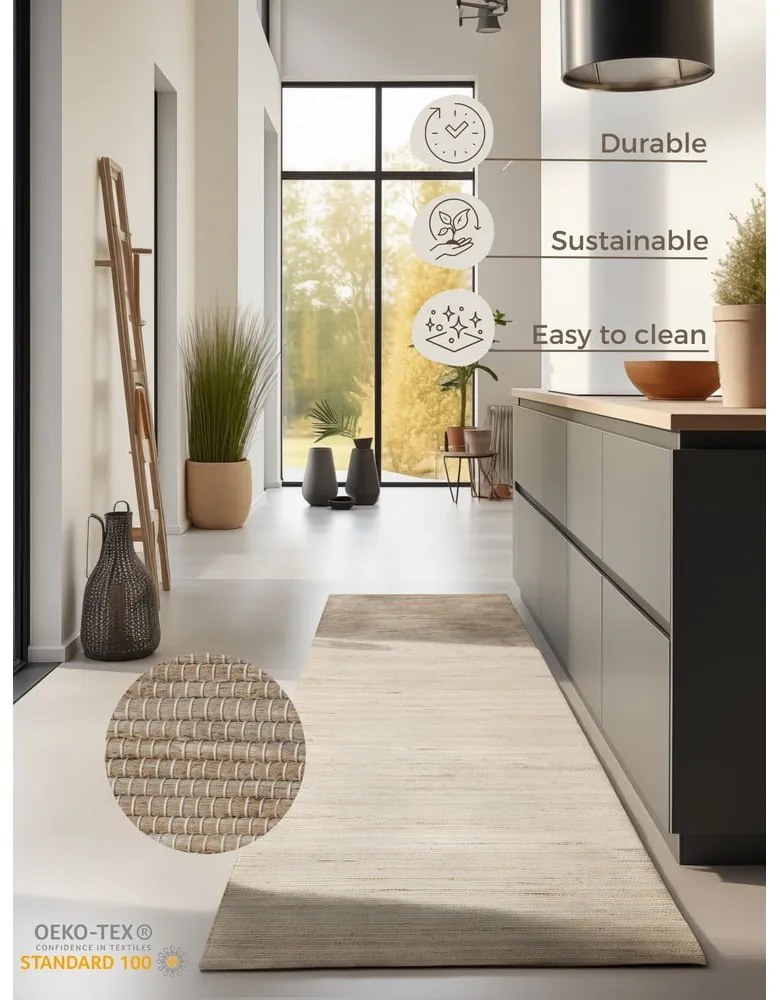 Béžový oboustranný/ručně tkaný běhoun s příměsí juty 80x200 cm Handloom – Hanse Home
