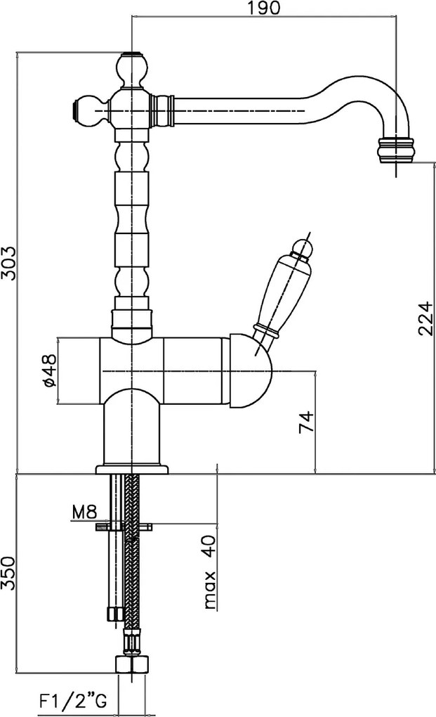Sapho, KIRKÉ BLACK stojánková dřezová baterie, černá páčka, bronz, KI14NB