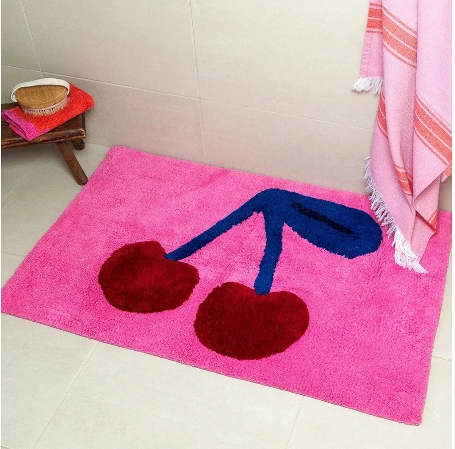Růžová textilní koupelnová předložka 83x52,5 cm Cherry – Rex London