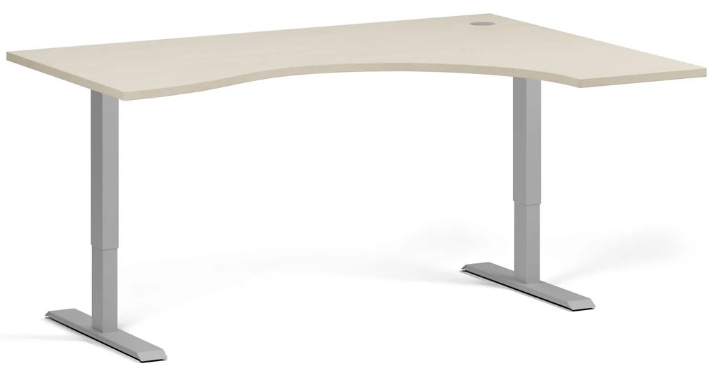Ergonomický výškově nastavitelný stůl, 160x120 cm, 1 motor, L/P, šedá podnož, bříza