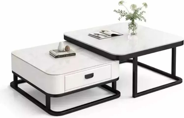 LuxuryForm DESIGN Konferenční stolek ARAGON 70 × 70 / 60 × 60 cm – bílý / bílý mramor (set 2 ks)