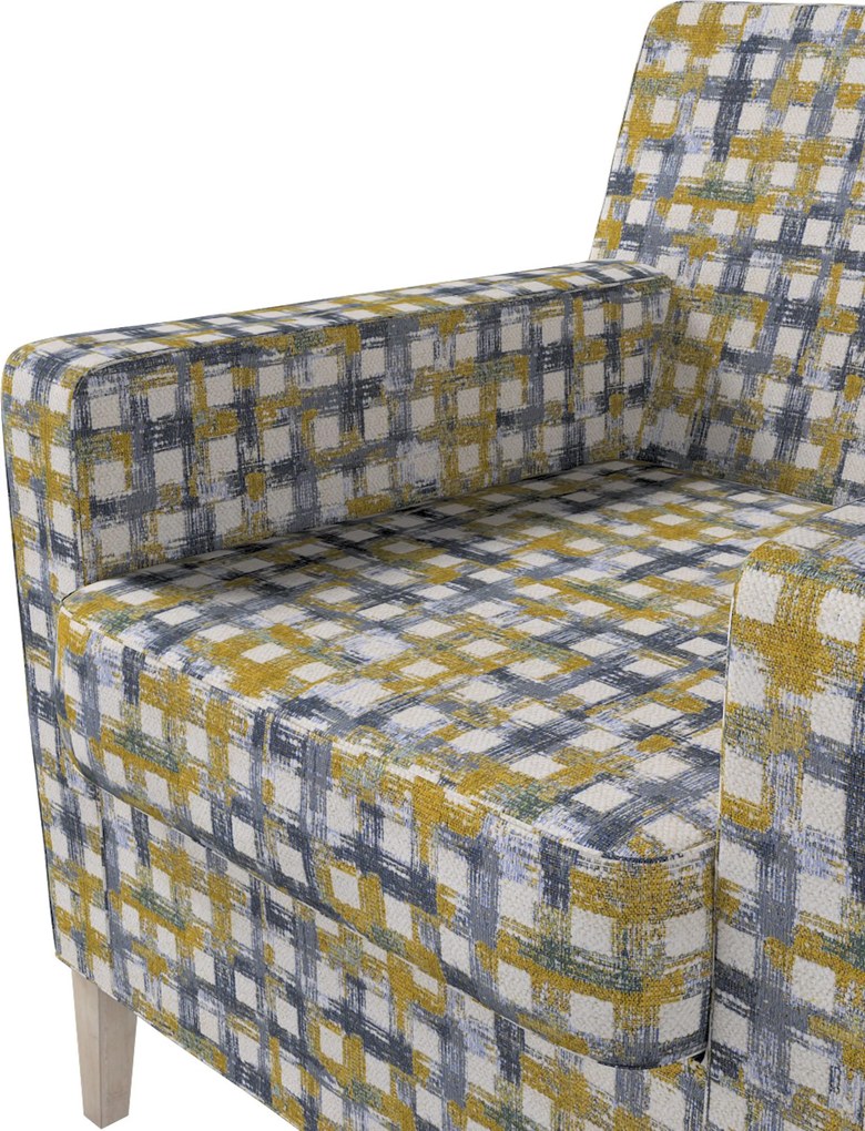 Potah na křeslo IKEA Karlstad barva modrá látka pletený vzor, vzorované
