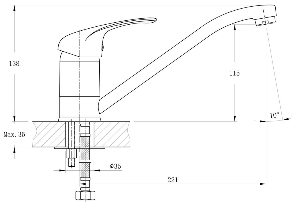 Bruckner HOFFER stojánková dřezová baterie, 221mm, otočné ramínko, chrom - 424.050.1