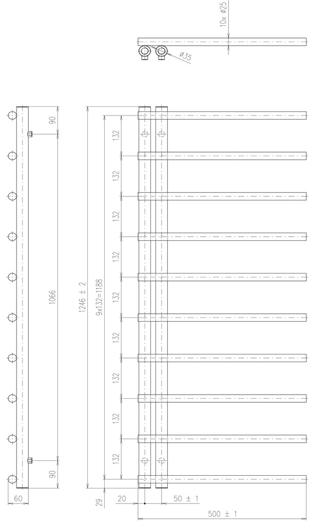 Sapho, JUSTINA topné těleso 500x1246 mm, bílá mat, IR546W