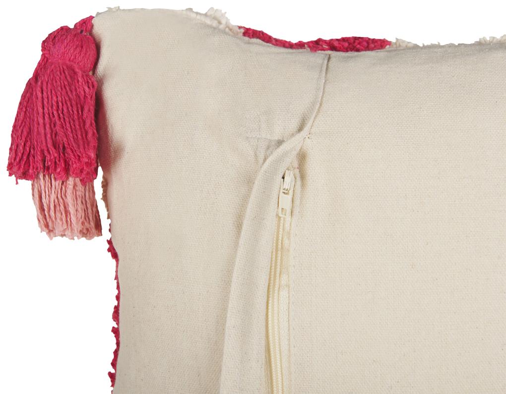 Všívaný bavlněný polštář se střapci 30 x 50 cm růžový/bílý ACTAEA Beliani