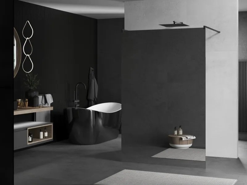 Mexen Kioto, sprchová zástěna Walk-In 100 x 200 cm, 8mm sklo vzor zrcadlo, grafitový profil, 800-100-002-95-50